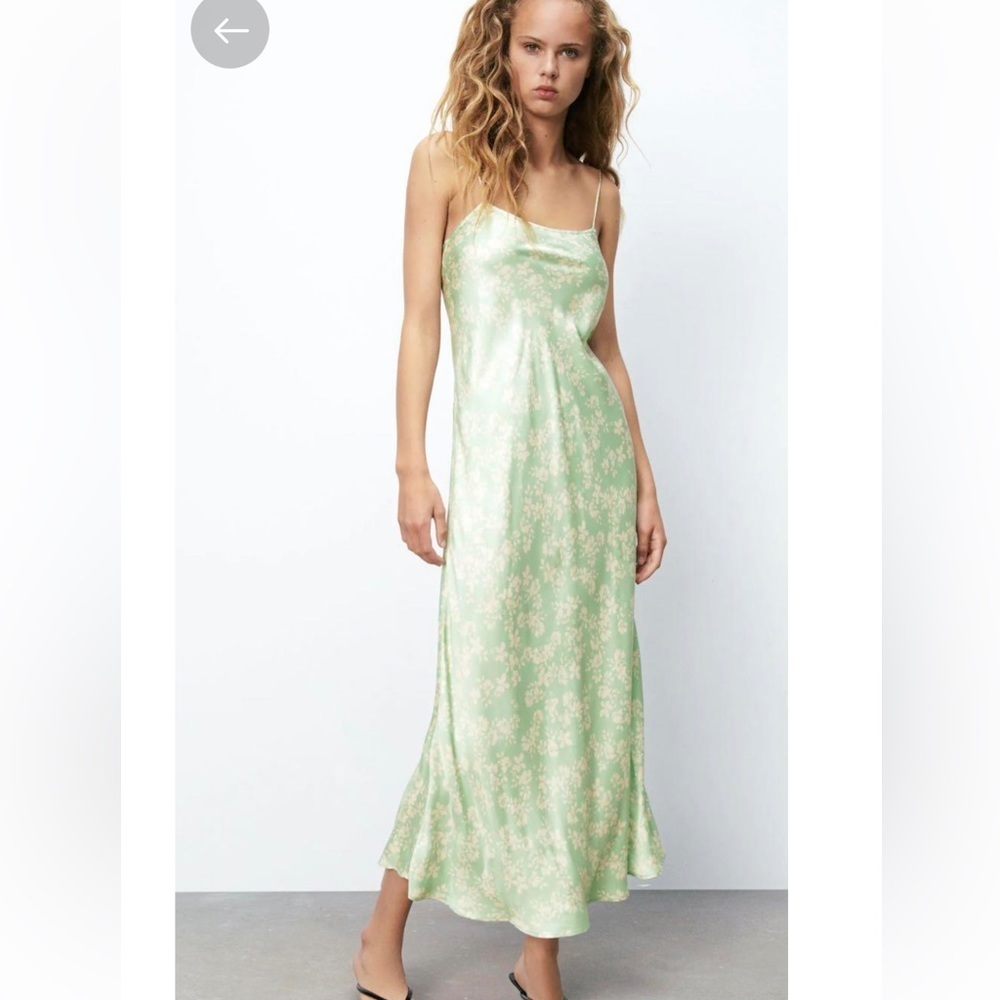 Zara Floral Satin Slip Maxi Dress Tie Strap - Gem